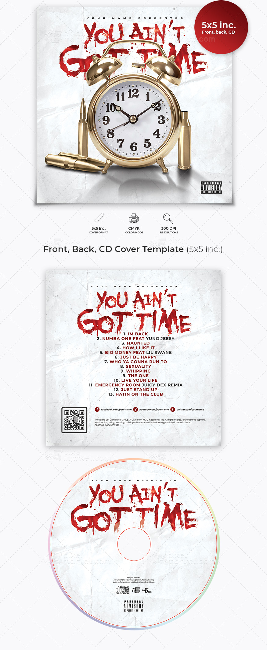 You Aint Got Time Clock CD Mixtape Rap Album Cover Template | 5pixelmarket